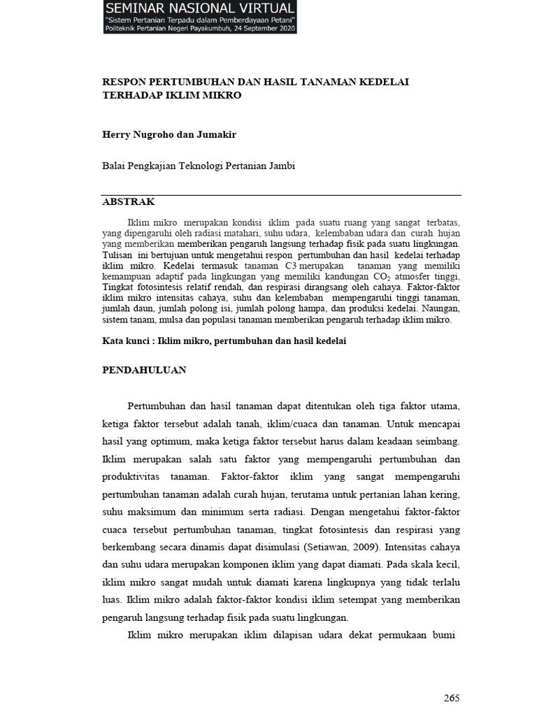 Respon Pertumbuhan Dan Hasil Tanaman Kedelai Terhadap Iklim Mikro | PDF