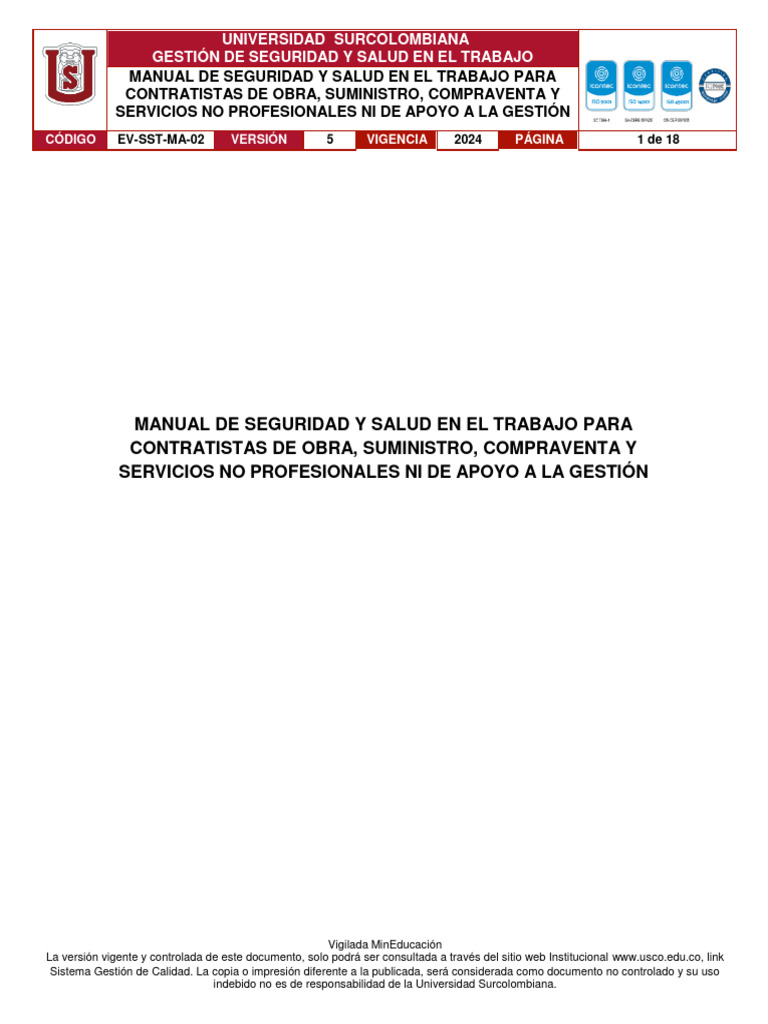 Ev-Sst-Ma-02 Manual de SST para Contratistas de Obra, Suministro ...