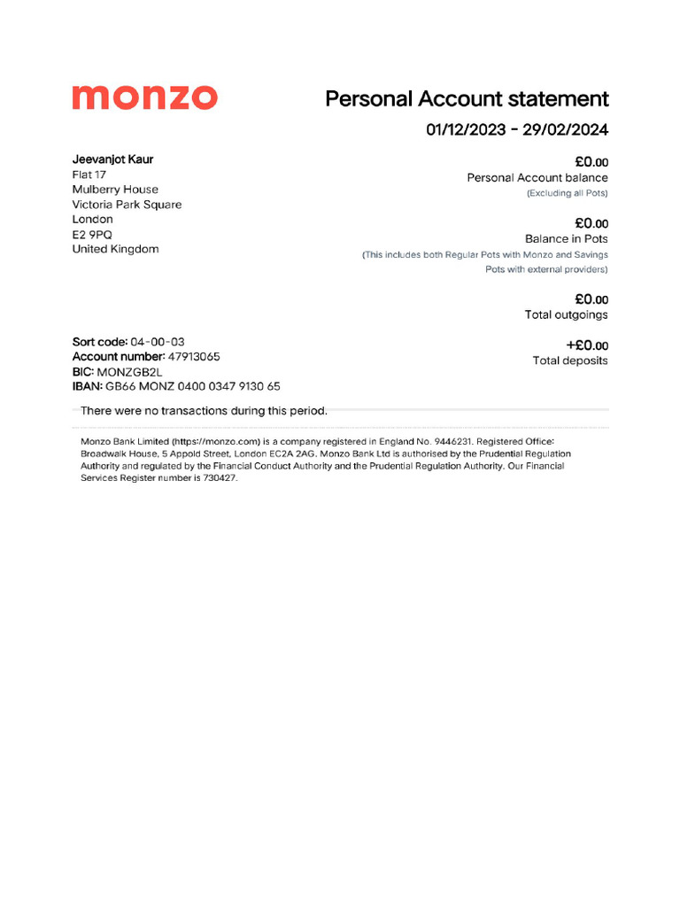 Monzo - Bank - Statement - 2023 12 01 2024 02 29 - 9270 | PDF