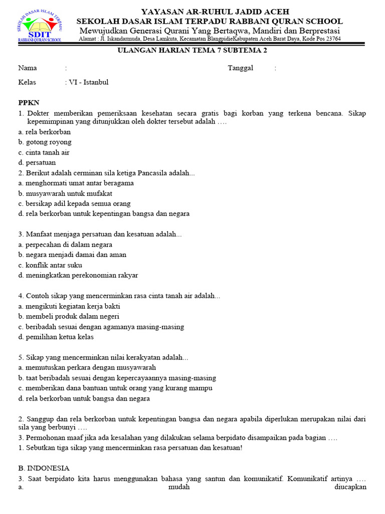 Soal Uh Tema 7 Subtema 2 | PDF