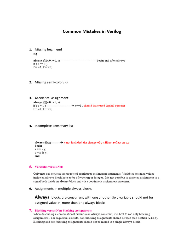 Common Mistakes in Verilog | PDF | Software Development | Computer Engineering