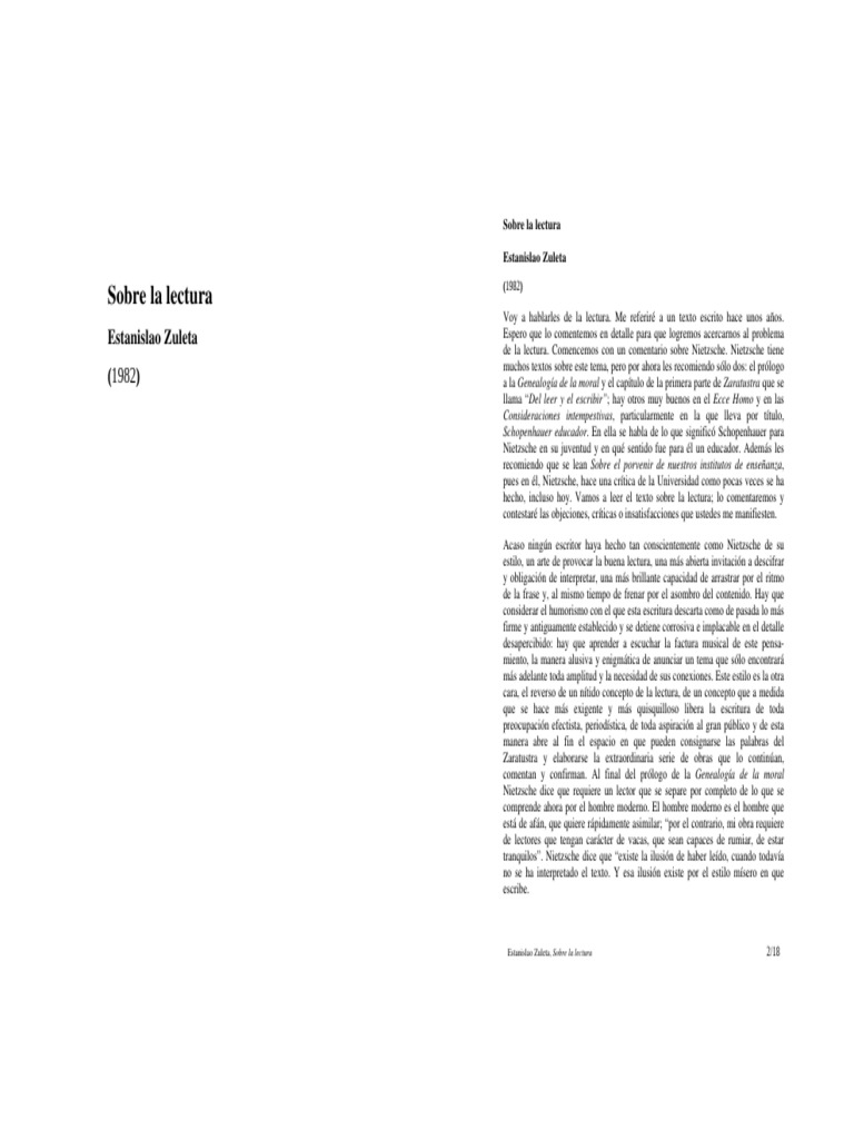 Lectura II Zuleta - SobreLaLectura | PDF | Friedrich Nietzsche | Don ...