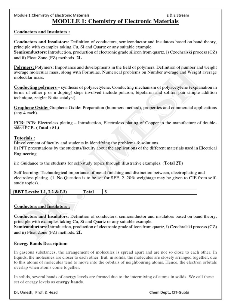 MODULE 1 Chemistry of Electronic Materials Notes Final 26TH May 2023 ...