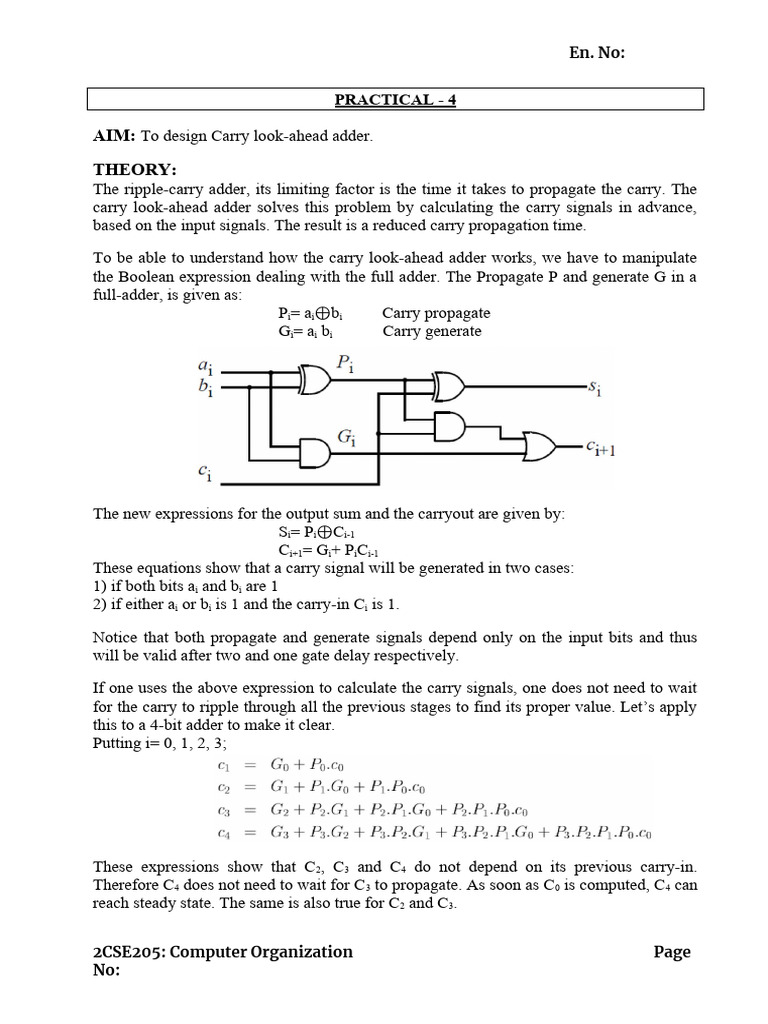 Carry Look-Ahead Adder Design Guide | PDF