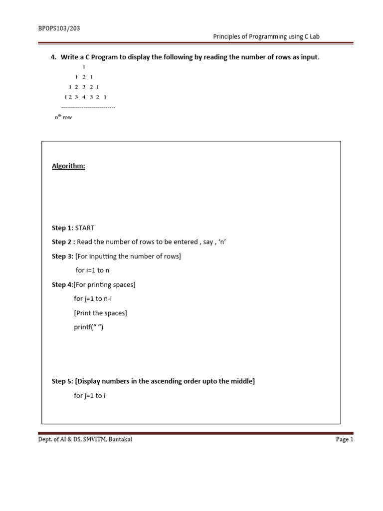 POP Using C - VTU Lab Program-4 | PDF