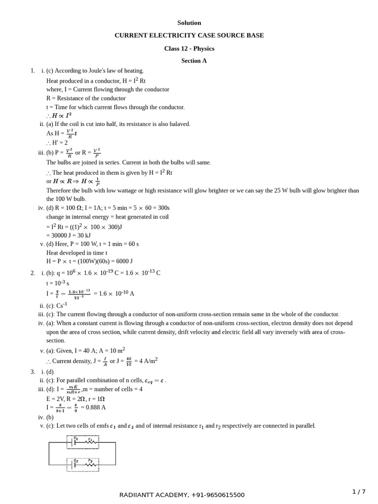 Current Electricity Case Source Base Solutions | PDF | Electrical Resistance And Conductance ...