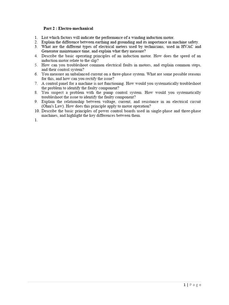 Electro Mechanical Part 2 Q&A | PDF | Electric Motor | Power Supply