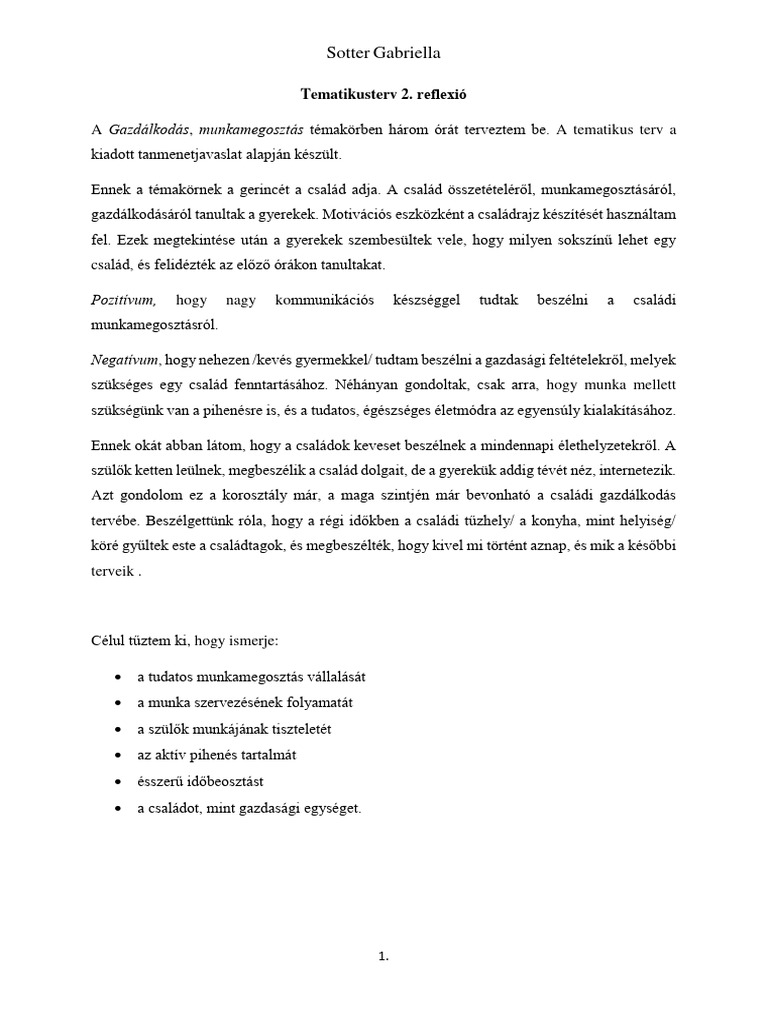Tematikus Terv Reflexió 2 | PDF