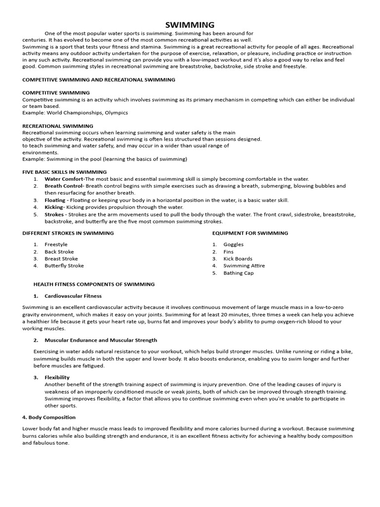 Grade12hope Week1 Swimming | PDF | Swimming | Physical Fitness