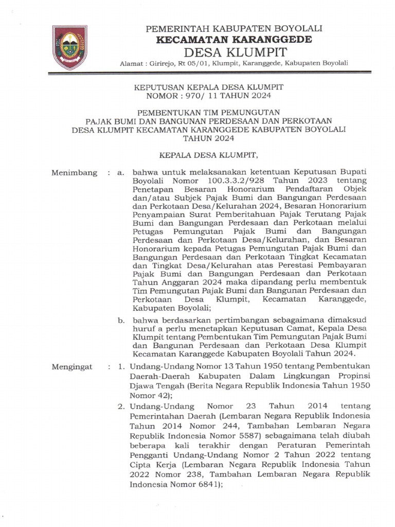 SK Pungut PBB Desa Klumpit 24 | PDF