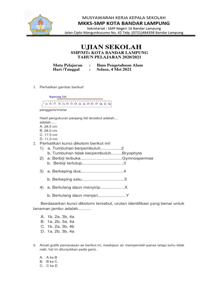 Naskah Soal Us Ipa 2021 | PDF