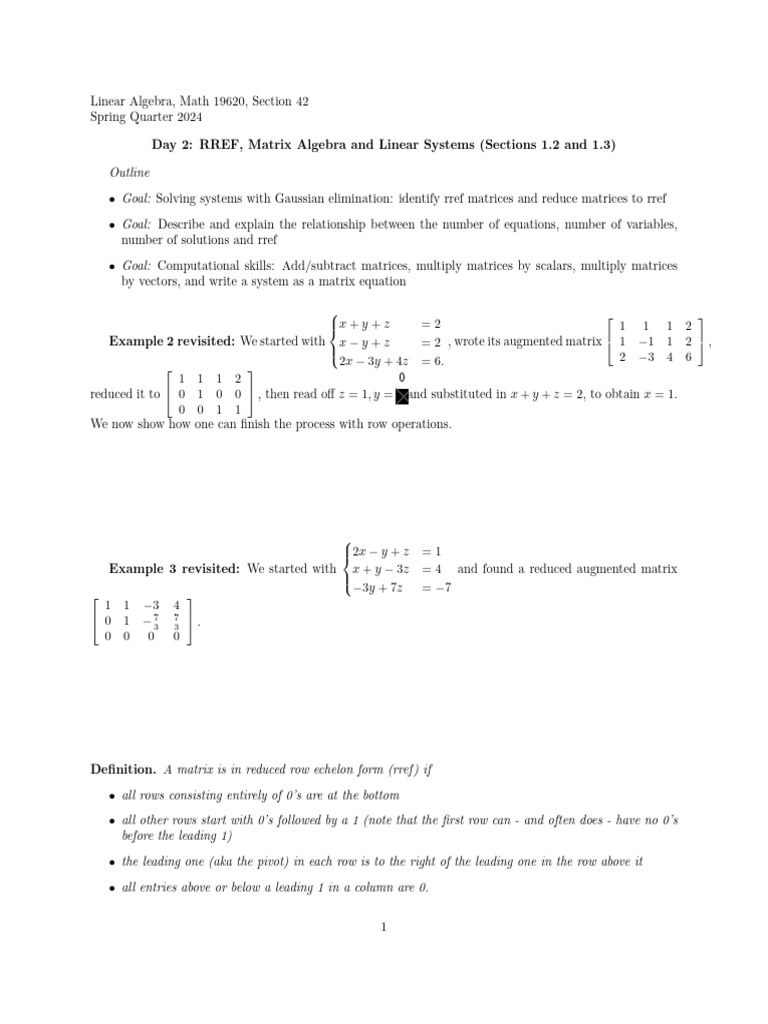 Day2Handout (March21) 2024 | PDF | Matrix (Mathematics) | Abstract Algebra