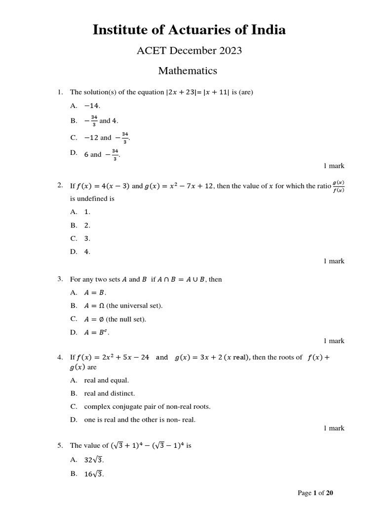 ACET December 2023 Question Paper | PDF