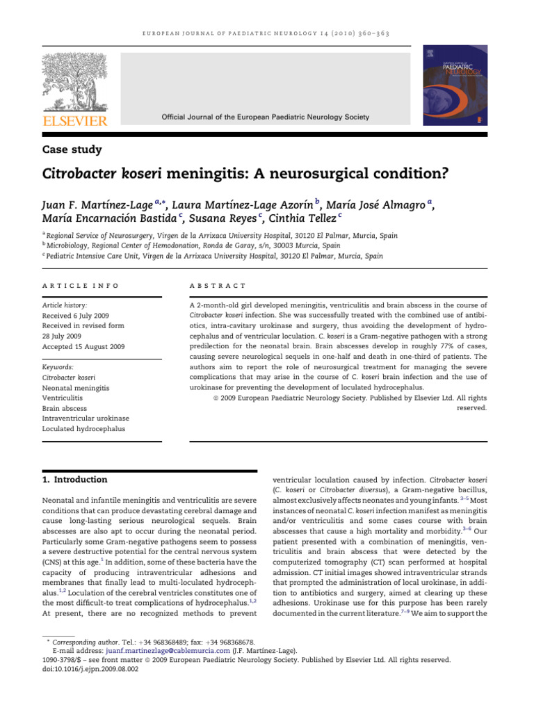 Citrobacter Koseri Meningitis: A Neurosurgical Condition? | PDF ...