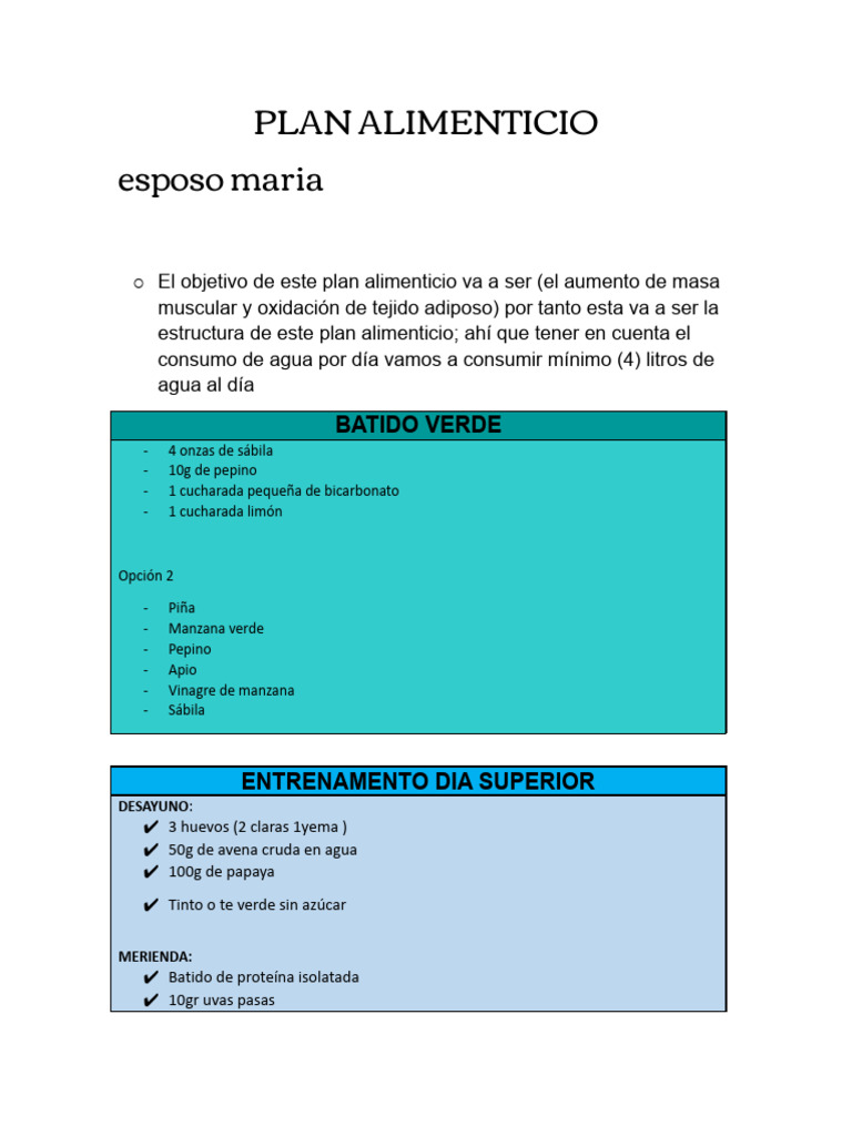 plan alimenticio | PDF | Alimentos | Vegetales