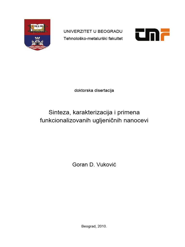 Sinteza, Karakterizacija I Primena Funkcionalizovanih Ugljeničnih ...