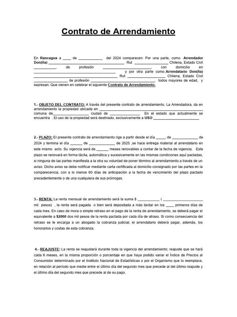 Contrato Arriendo Tipo | PDF | Propiedad