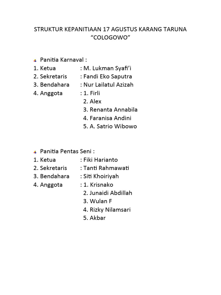 Struktur Kepanitiaan 17 Agustus Karang Taruna | PDF