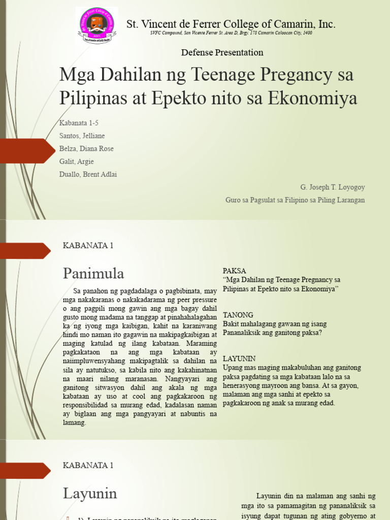 Mga Dahilan NG Teenage Pregancy Sa Pilipinas at | PDF