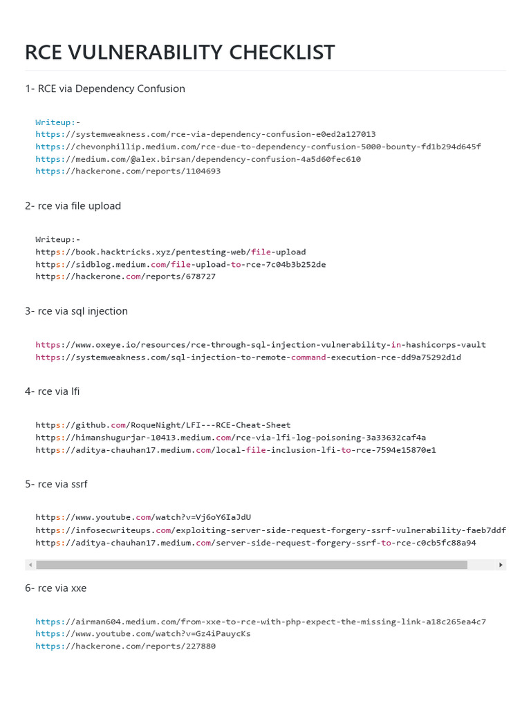 Rce Vulnerability Checklist Pdf