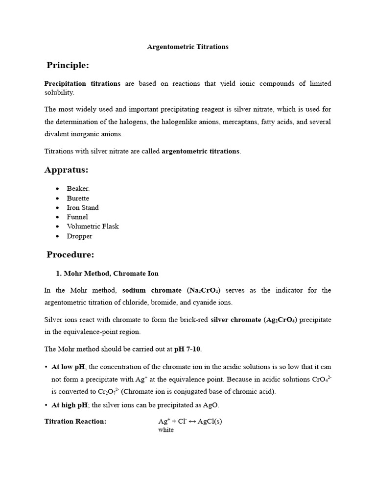 Argentometric Titrations | PDF | Titration | Chemistry