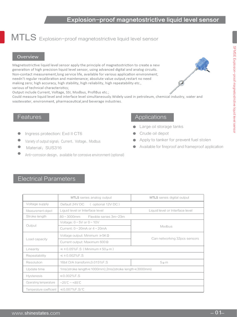 Explosion-Proof Liquid Level Sensor SFMSE | PDF | Sensor | Power Supply
