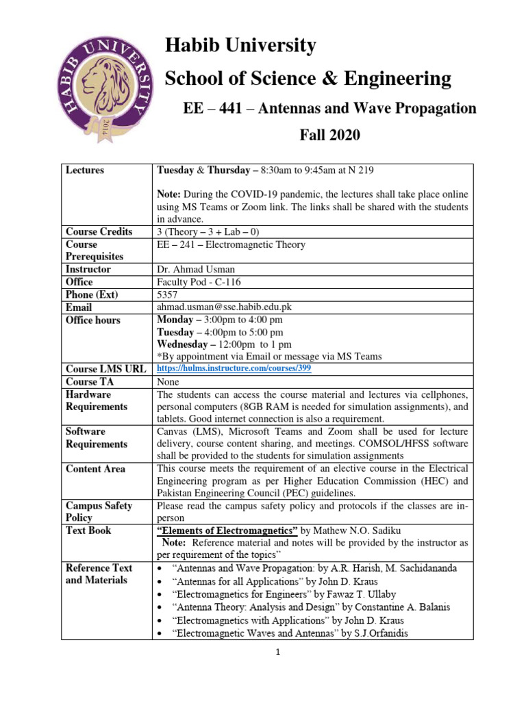 Antennas and Wave Propagation Course Outline | PDF | Antenna (Radio ...