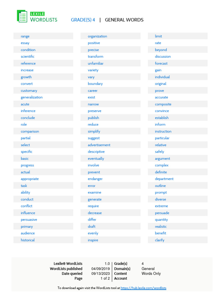 Grade 4 Word List | Download Free PDF | Cognition | Human Communication