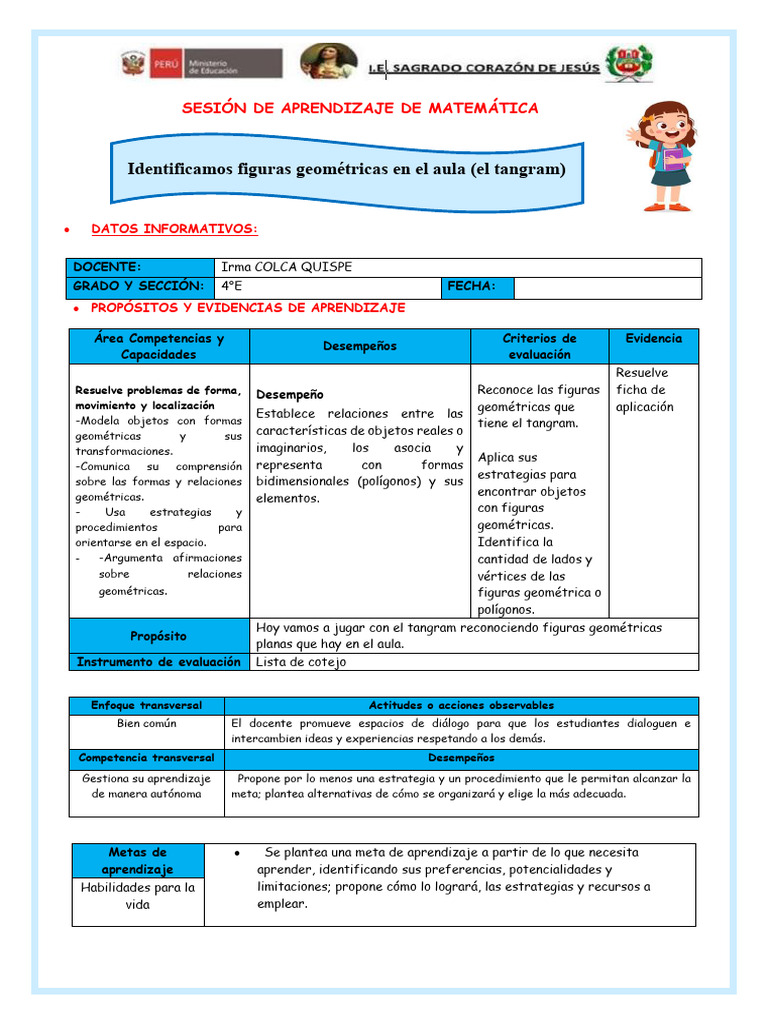 Reconocimiento de Figuras Geométricas | PDF | Aprendizaje | Evaluación