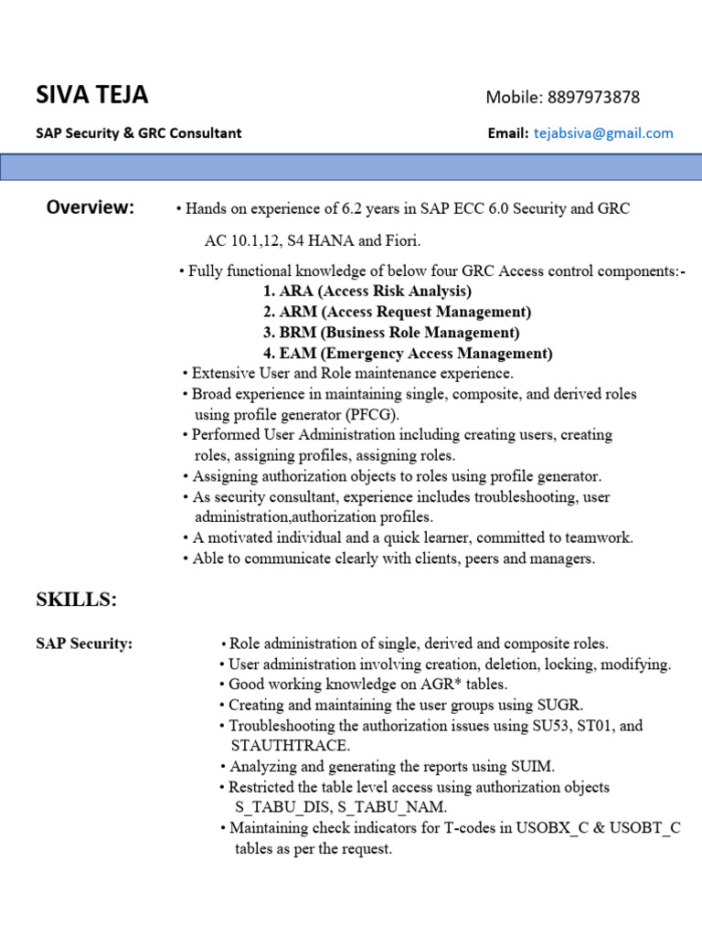 Sap Security & Grc Cv (1) | PDF