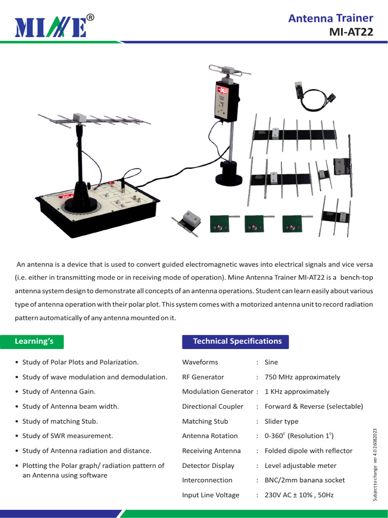 MI-AT22-Antenna Trainer With 22 Antennas | PDF | Antenna (Radio) | Electromagnetic Radiation