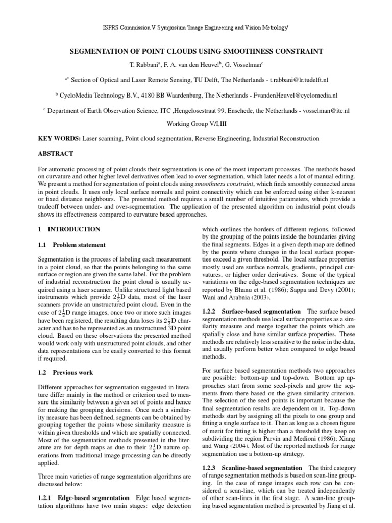 Segmentation of Point Clouds Using Smoothness Constraint | PDF | Image ...