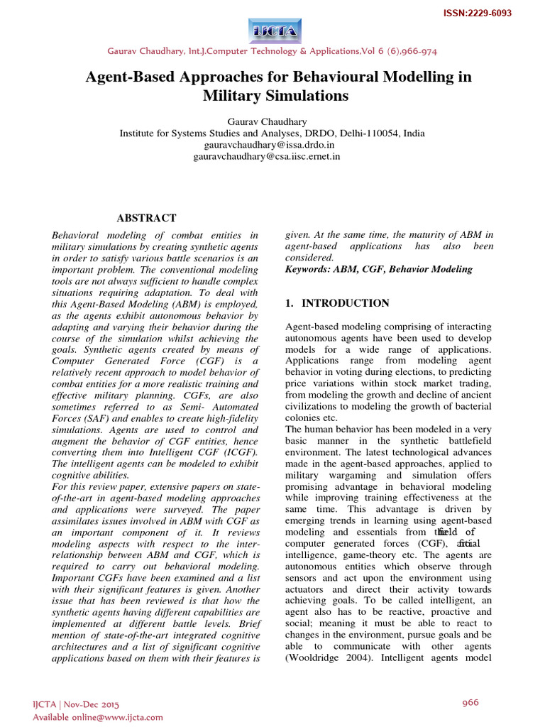 Agent Based Approaches For Behavioural M | PDF | Agent Based Model | Simulation