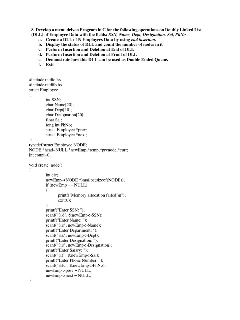 Employee Data Using Doubly Linked List | PDF | Computer Data | C++