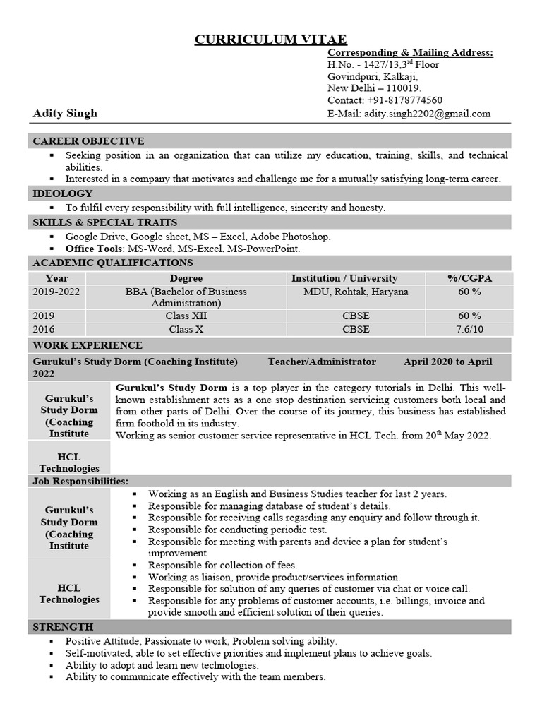 Adity Resume Final 1 (Adity Singh) | PDF | Behavior Modification | Cognition