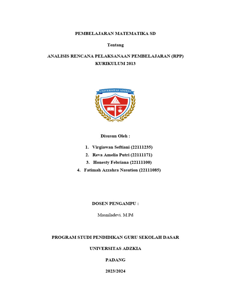RPP MATEMATIKA Kel 6 | PDF