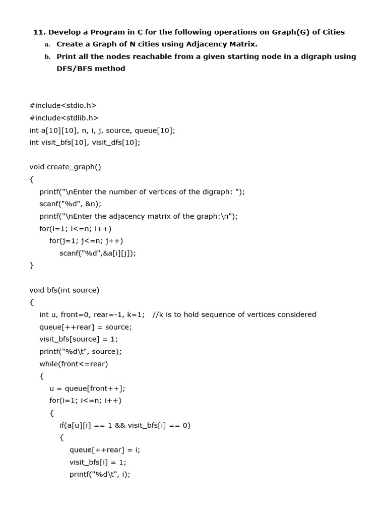 Dfs And Bfs On Graph 1 Pdf Computational Problems Algorithms And Data Structures 5727