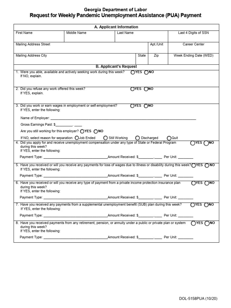 Weekly PUA Payment Request Form | PDF | Unemployment Benefits ...