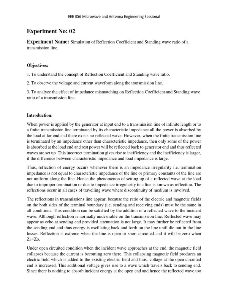 Experiment No2 | PDF | Transmission Line | Waves