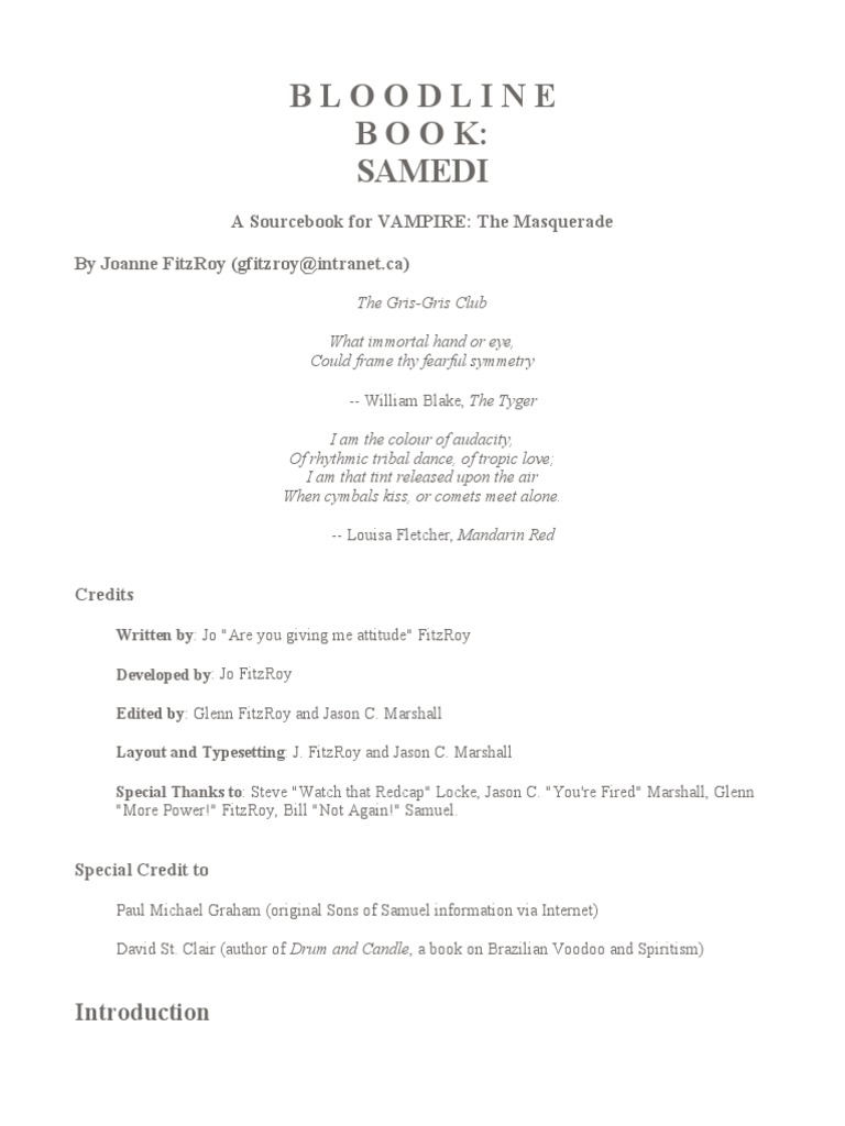 Vampire - The Masquerade - Clanbook - Samedi | PDF | Medicine | Vampires