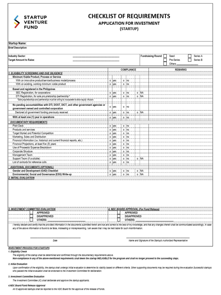 Startup Investment Eligibility Checklist | PDF | Startup Company ...