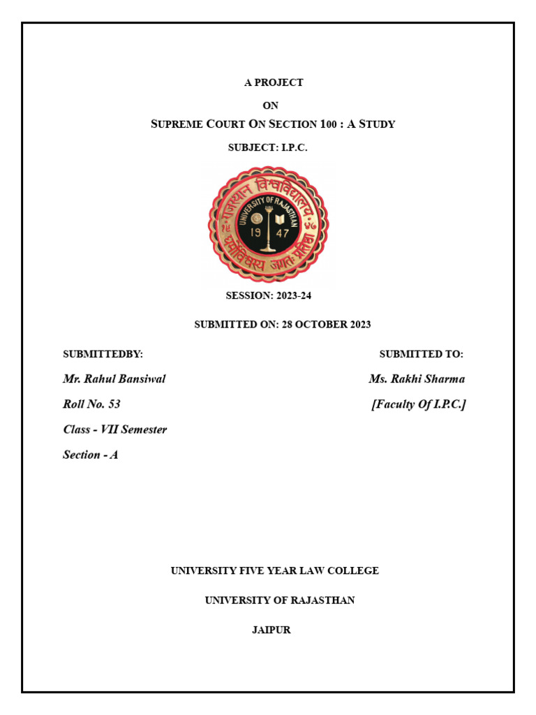 Ipc Project Sem 7-A | PDF | Assault | Burden Of Proof (Law)