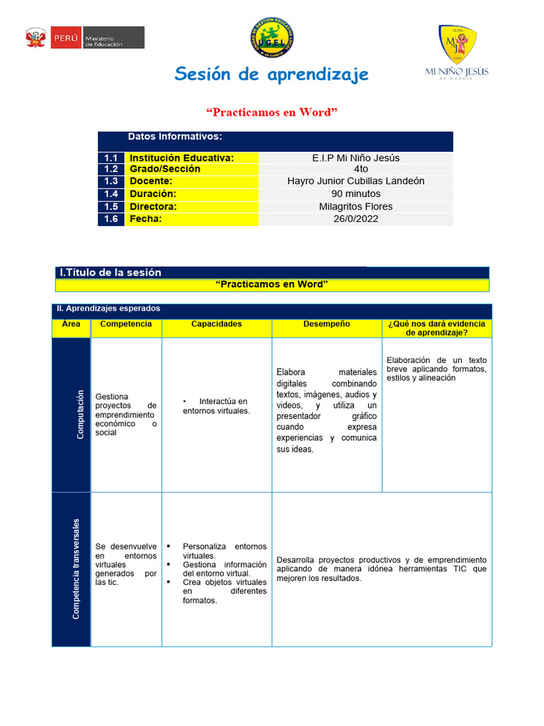 SESIÓN DE APRENDIZAJE 4to Grado | PDF | Aprendizaje | Información