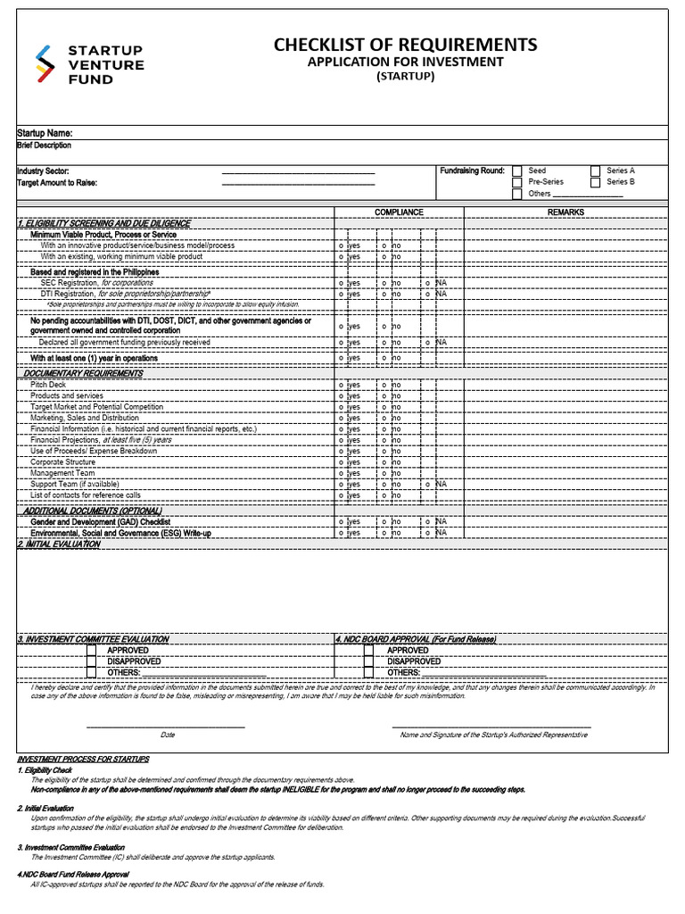 Checklist of Requirements For Startups | PDF | Startup Company | Small ...