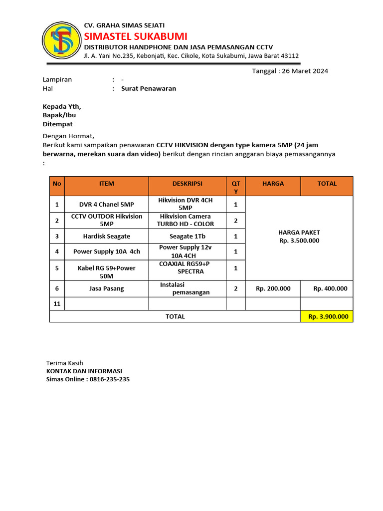 Penawaran CCTV | PDF | Teknologi & Rekayasa