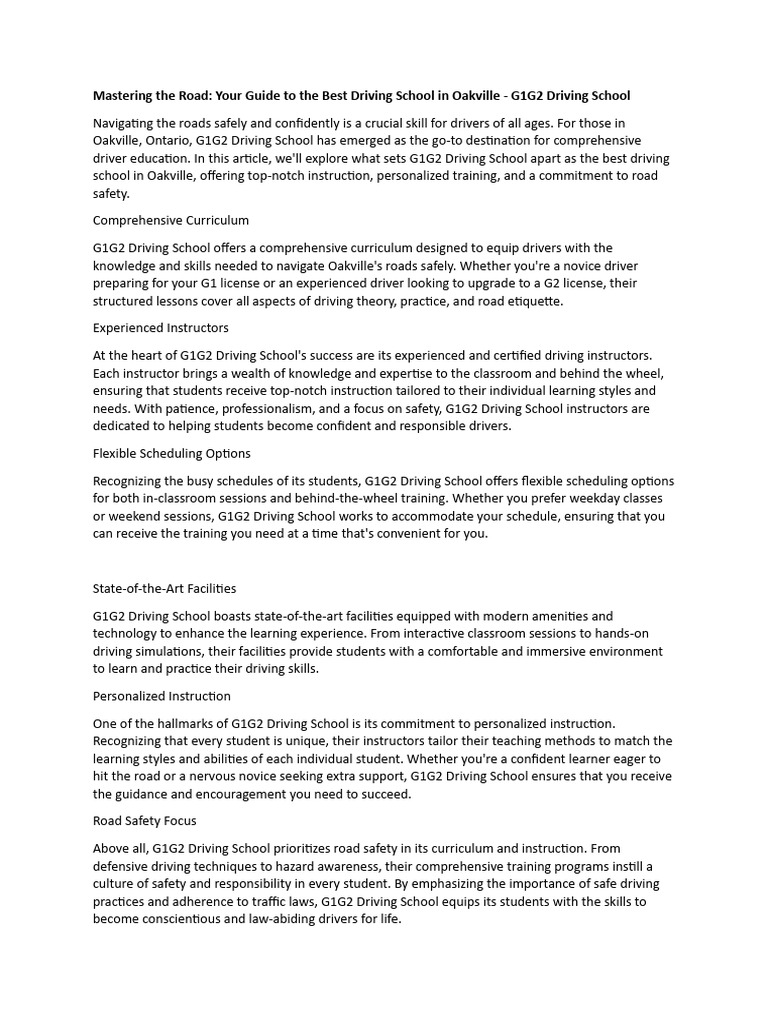 G1G2 Driving School | PDF | Learning | Behavior Modification