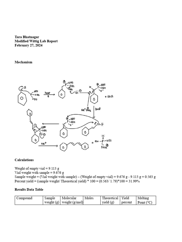 Modified Wittig Reaction Report | PDF | Cooking, Food & Wine | Science ...