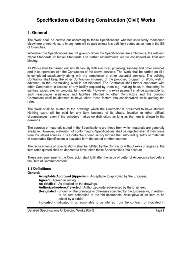 Specification of Building | PDF | Concrete | Specification (Technical ...
