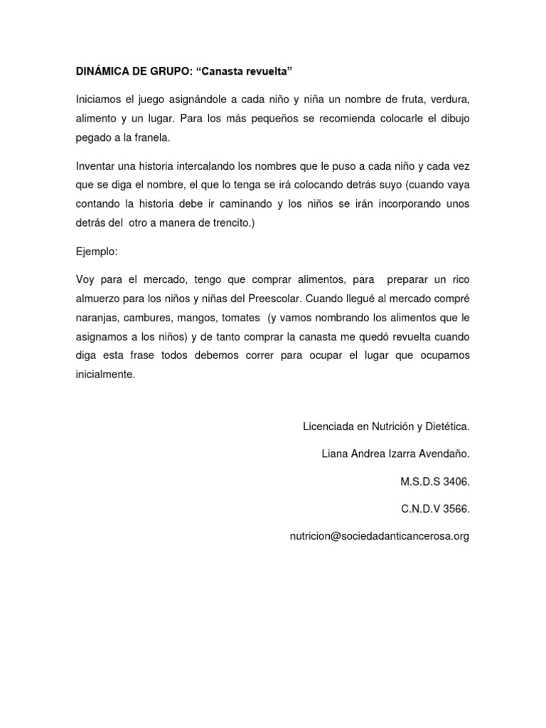 Dinámica "Canasta Revuelta" para Niños | PDF | Relaciones personales ...